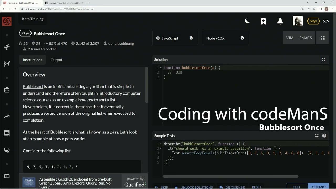 Codewars 7 kyu Bubblesort Once JavaScript - YouTube