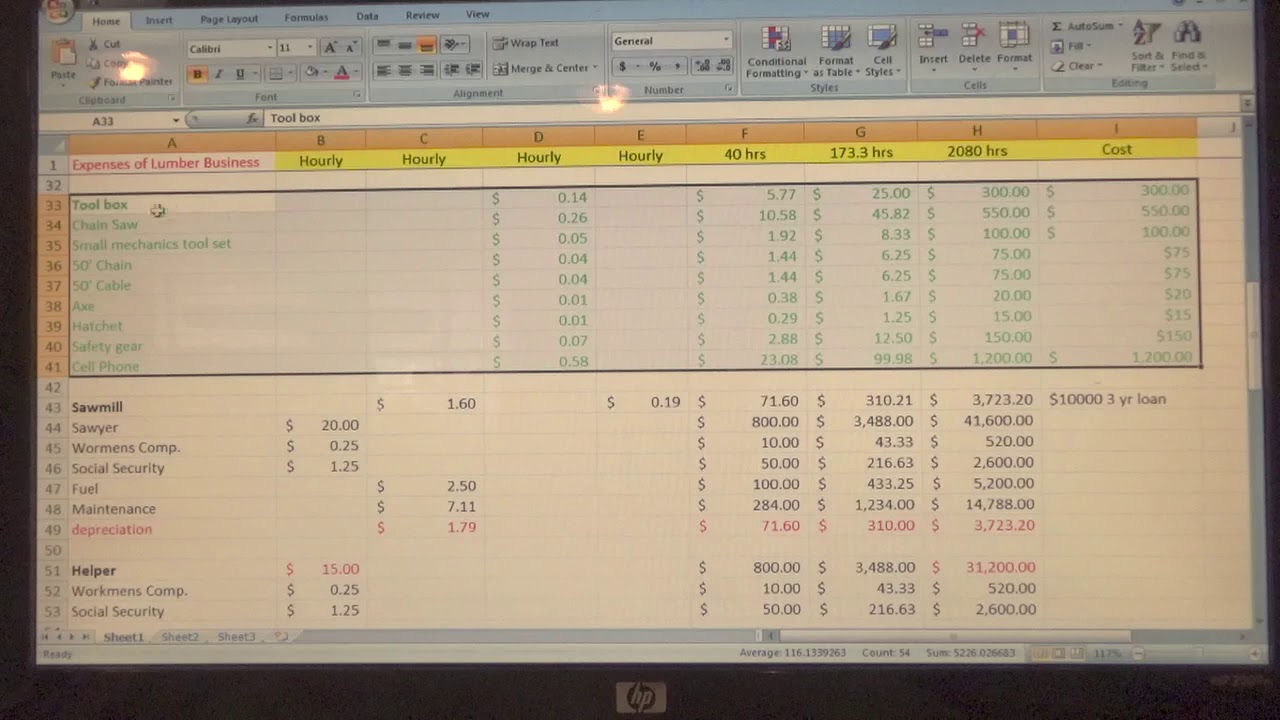 Spreadsheet #4 Costing log acquisition, and small tools. - YouTube