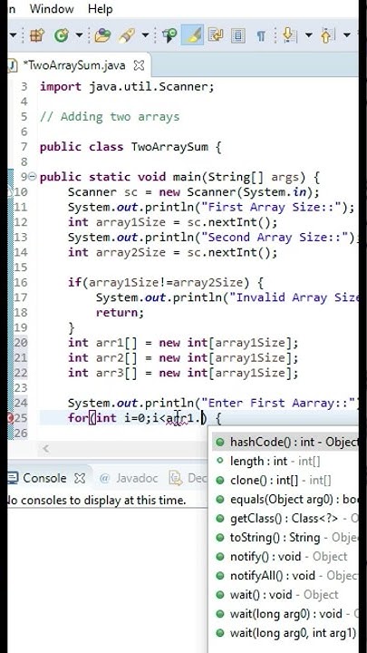 Sum Of Two Array In Java 🤔🤔 Shorts Java Javatcoding Youtube