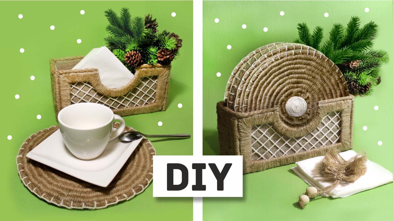 Jute craft ideas│Jute coaster organizer│Free templates - YouTube