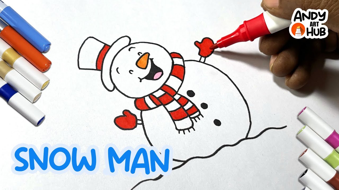 How to draw Snow man easy☃️ | Winter Season Drawing ️ | Christmas ...