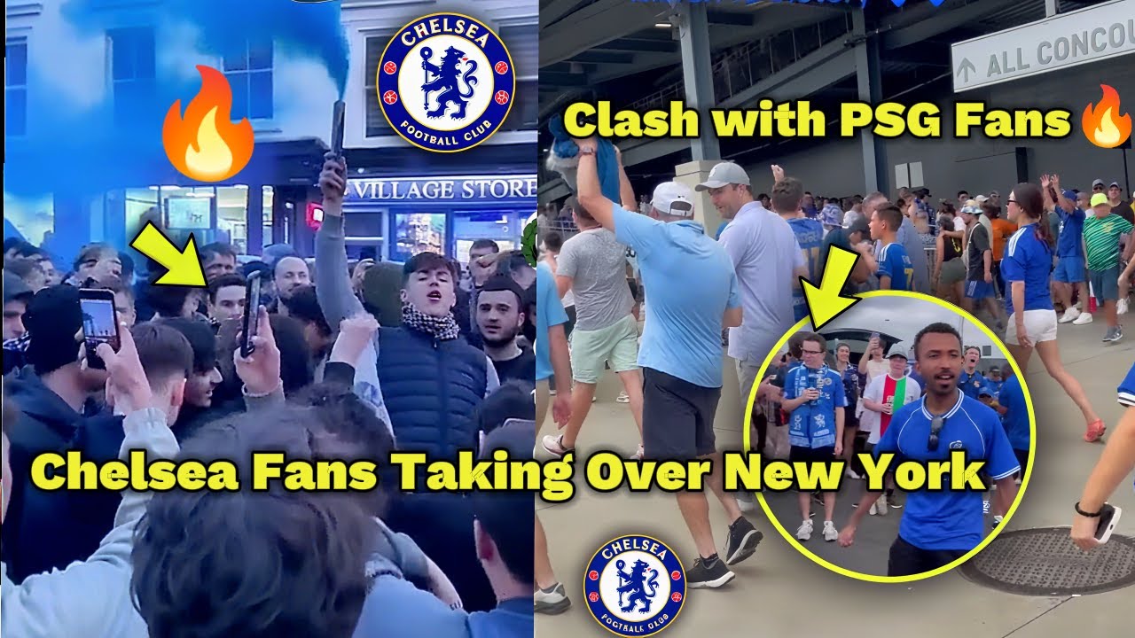 Crazy Scenes🔥Chelsea Fans CLASH with Paris Saint Germain fans in New ...