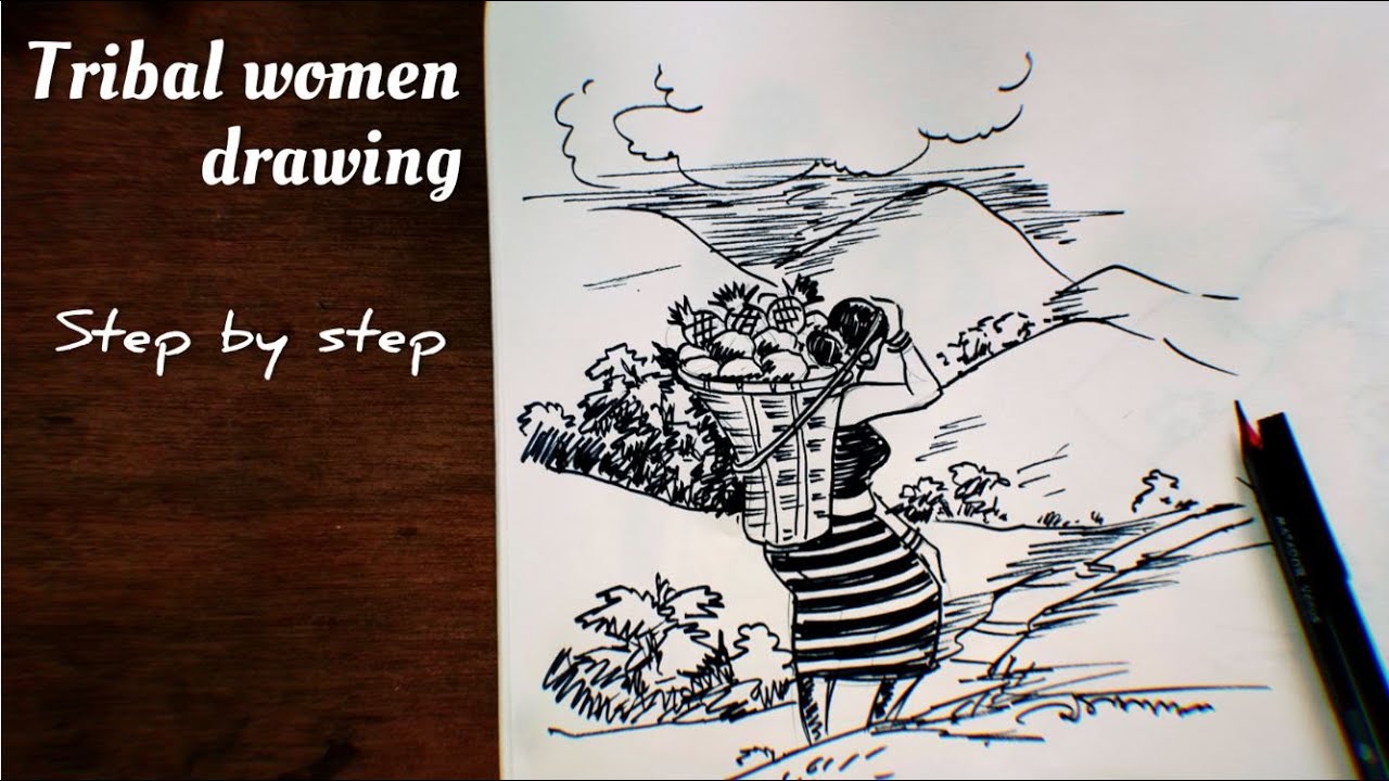 A Tribal Women Drawing|Mountain scenery drawing|step by step|Bangladesh ...