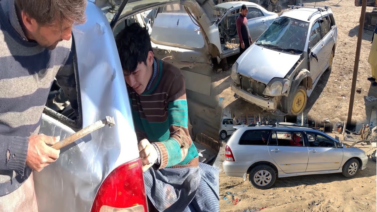 How to Repairing Toyota fielder Rear quarter panel and full denting ...