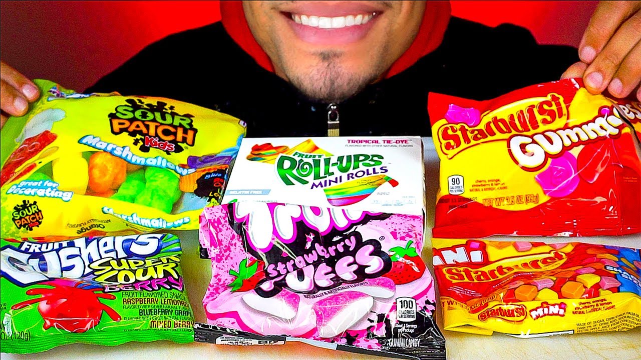 ASMR EATING CANDY NO TALKING MUKBANG JERRY FOOD TREATS PARTY STARBURST ...
