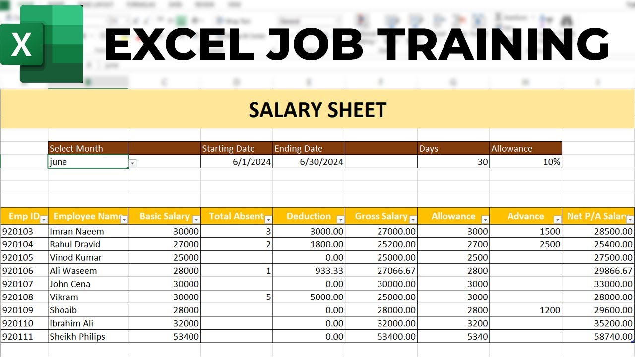 How To Make A Salary Sheet in Excel | Excel Job Training - YouTube
