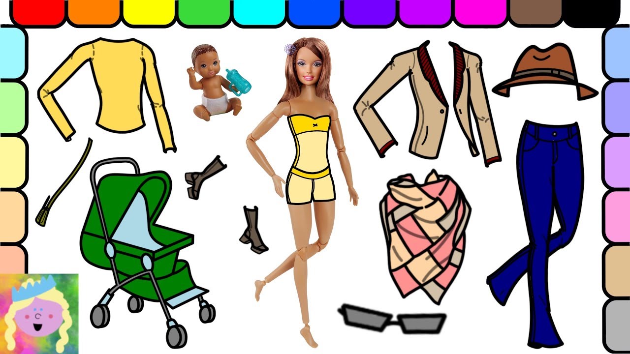 Play Barbie Dress Up | Barbie Takes Her Baby For A Walk | Learn Colors ...