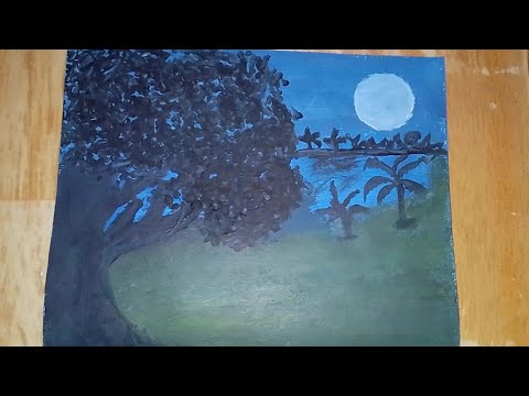 Acrylic moonlit night painting step by step, Acrylic painting for ...