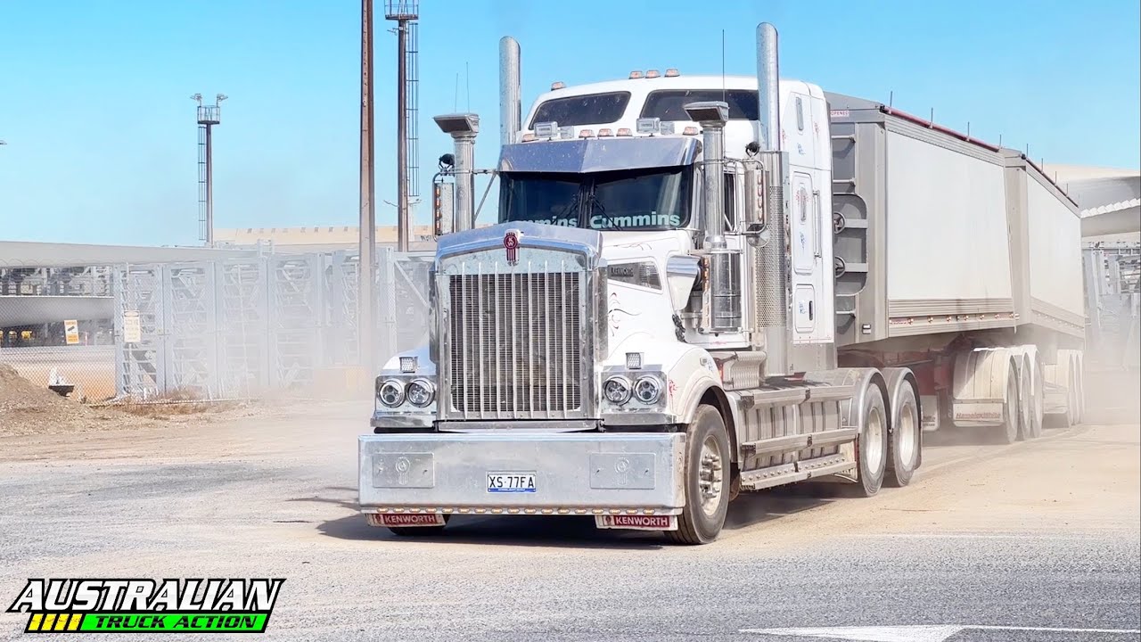 Kenworth T909 with tipper trailers taking off - YouTube