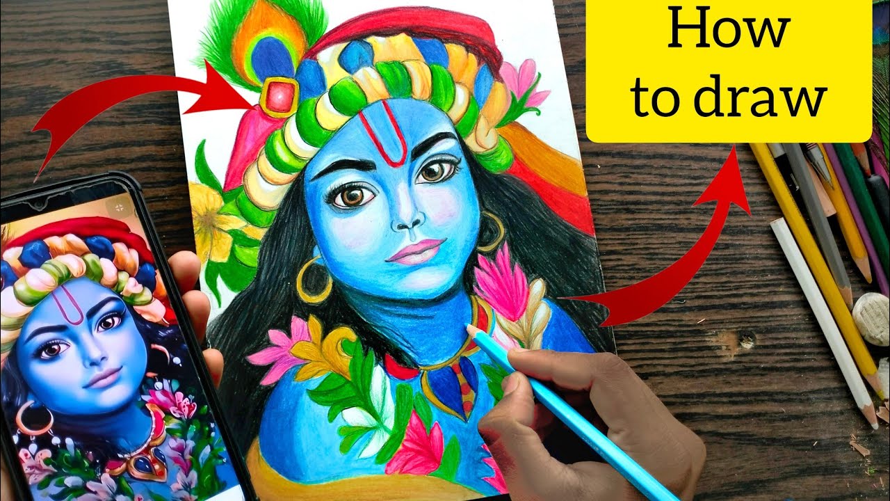 😍little Krishna ji drawing / Krishna ji pancil colour drawing tutorial ...