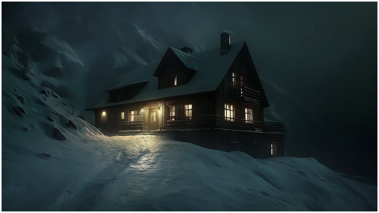 Intense Blizzard at Night in a Secluded Mountain Chalet┇Dark Screen for ...