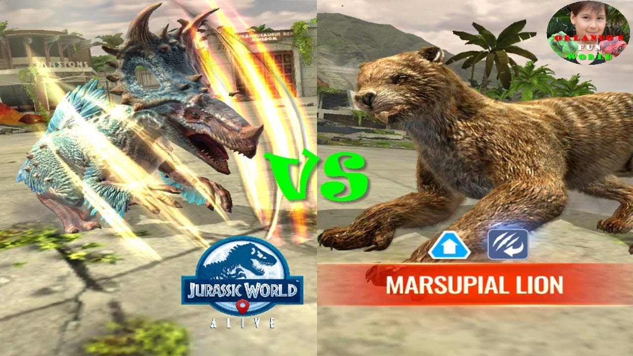LEGENDARY UTASINORAPTOR VS MARSIPUAL LION - JURASSIC WORLD ALIVE - YouTube