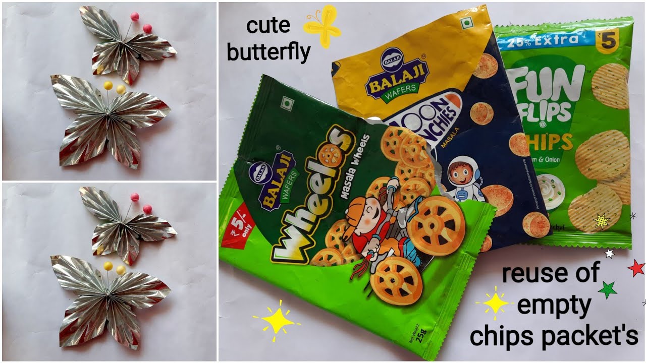 DIY beautiful butterfly/how to make butterfly from empty chips packets ...