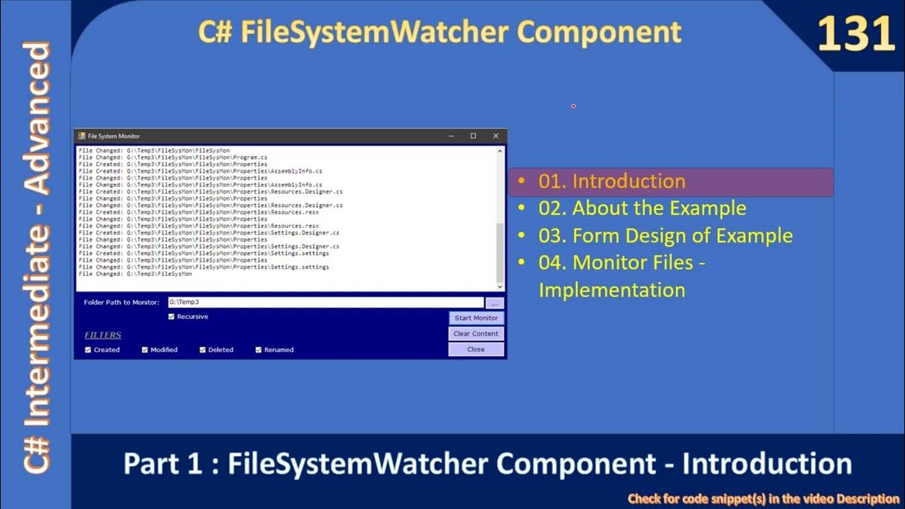 C# FileSystemWatcher | Part 1 - The Basics | C# Advanceed #131 - YouTube