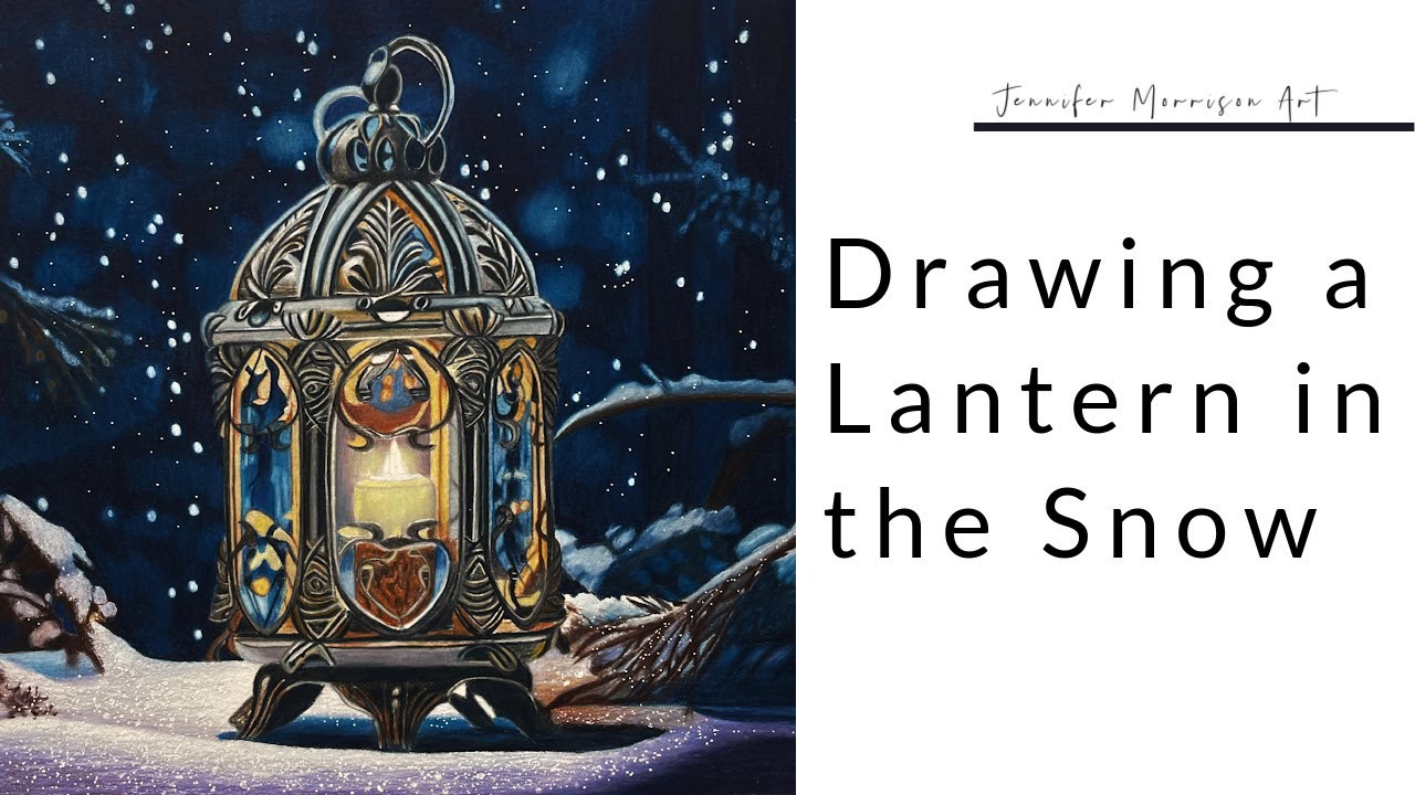 Drawing a Lantern in the Snow using Colored Pencils Blended with Paint ...
