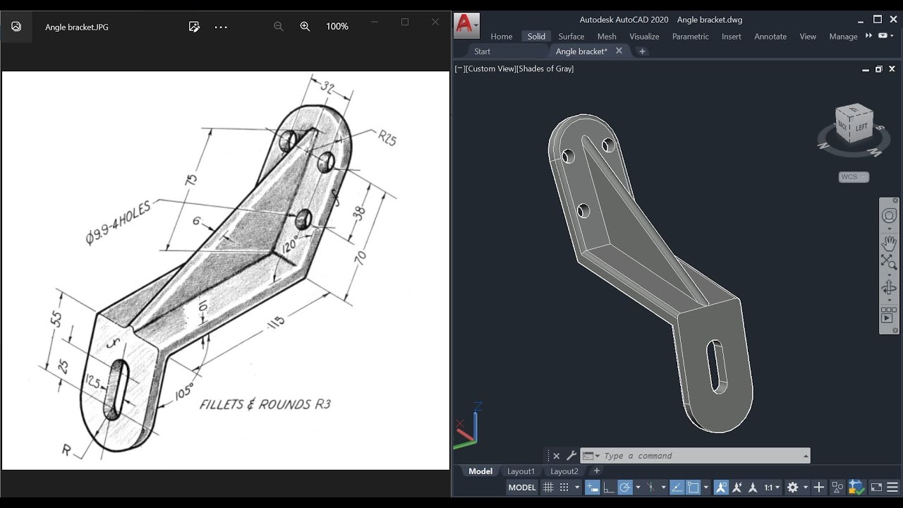 Autocad 3D Tutorial | 15 Minutes To Model a 3D Angle Bracket on AutoCAD ...