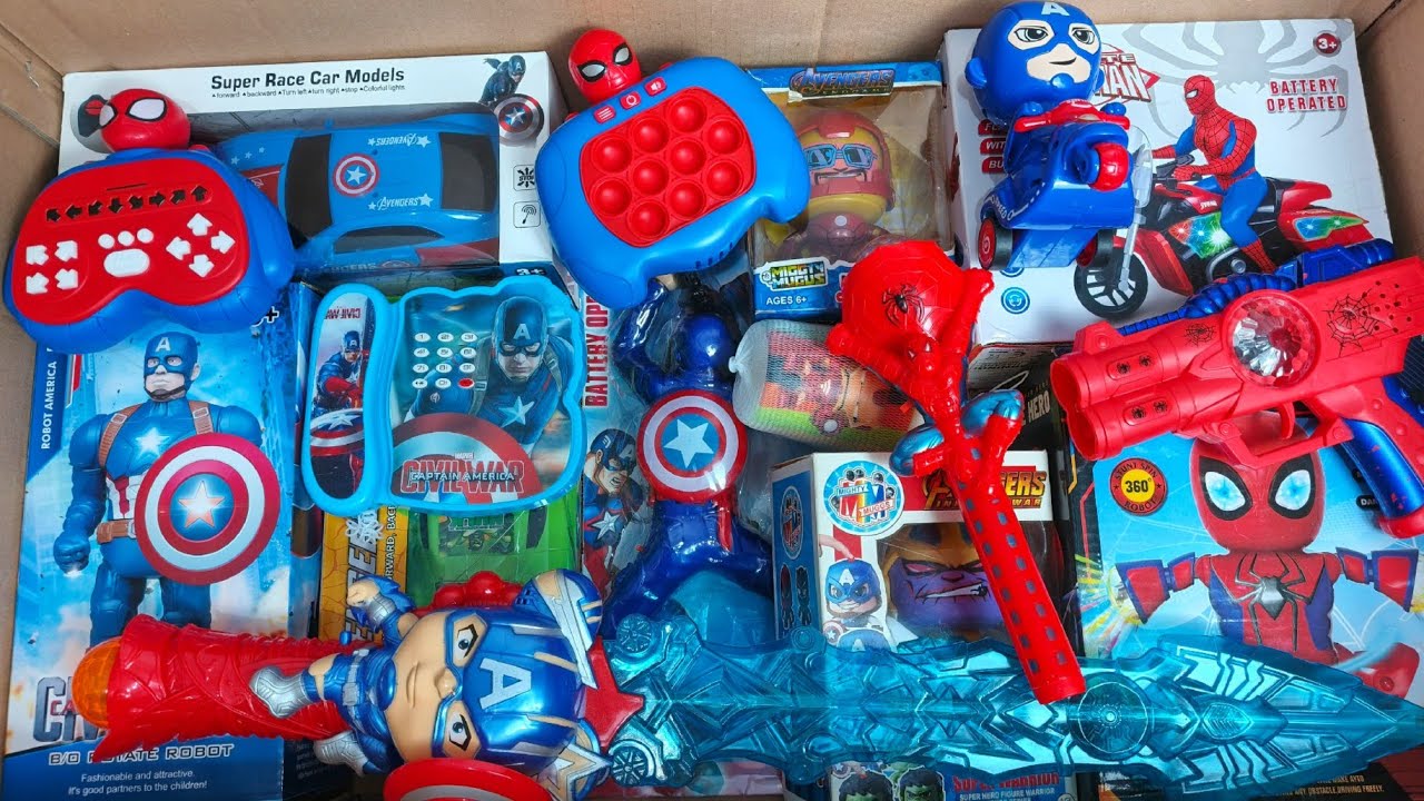 Unboxing Box Of Captain America and Hulk Rc Car, Spiderman Lighstick ...