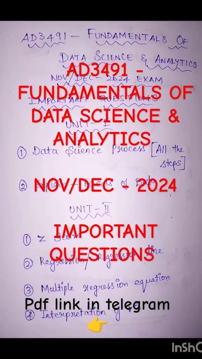 AD3491 - FUNDAMENTALS OF DATA SCIENCE & ANALYTICS / NOV_DEC - 2024 EXAM / IMPORTANT QUESTIONS # ...