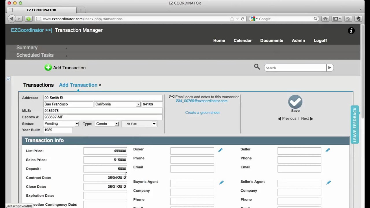 Transaction Management: How To Add a New Transaction | EZ Coordinator ...