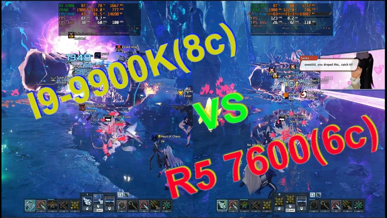 [PSO2 NGS] I9-9900k vs R5 7600 & 24 Players Limited Task performance ...