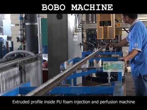 Extruded profile inside PU foam injection and perfusion machine - YouTube