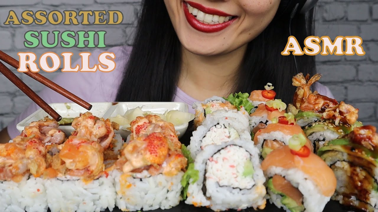 ASMR ASSORTED SUSHI ROLLS 🍣 *EATING SOUNDS, NO TALKING* - EM ASMR - YouTube