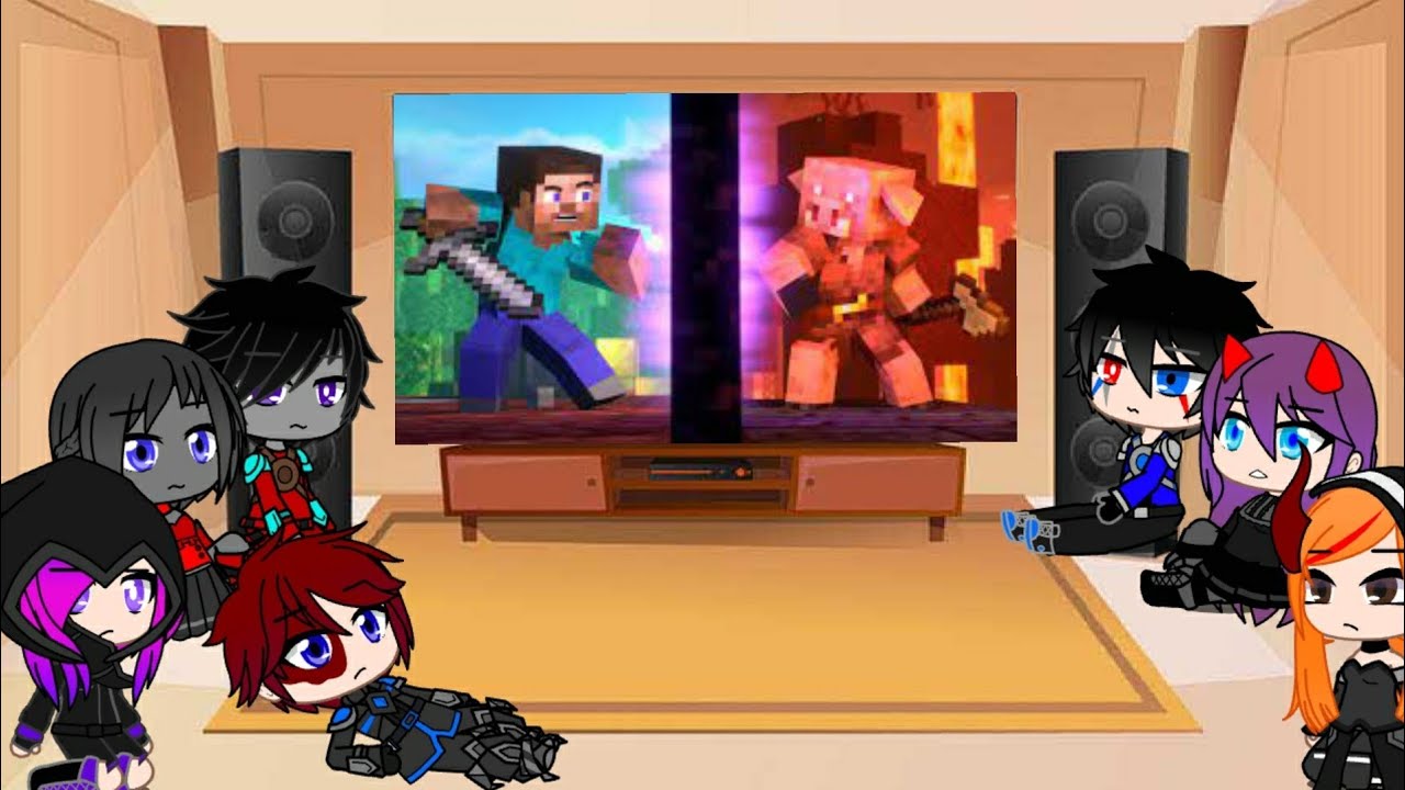 Rainimator friends react to Player vs Piglin Steve & Alex Life From ...