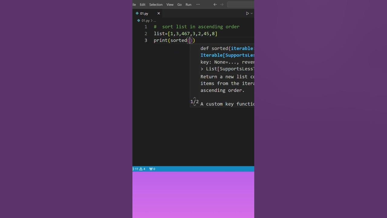 List In Ascending Order Python Coding Pythonprogramming Shorts Short Trending