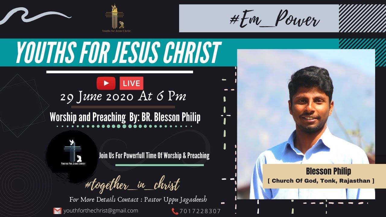 Youths for Jesus Christ || Blesson Philip || Zechariah 4:6 - YouTube
