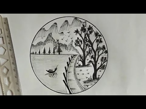 Scenery drawing pencil colour easy/natural scenery pencil drawing ...