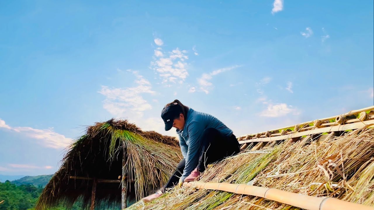 How to roof a house with grass leaves in the forest? ll Yeu freeforest ...