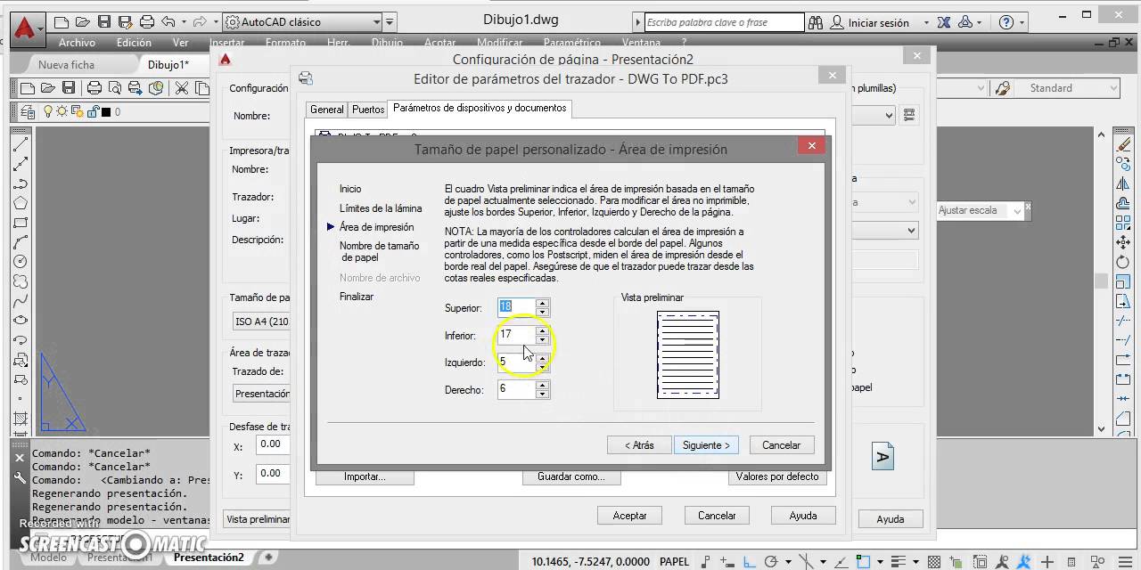 Modificar zona impresion Autocad impresora dwg to pdf - YouTube