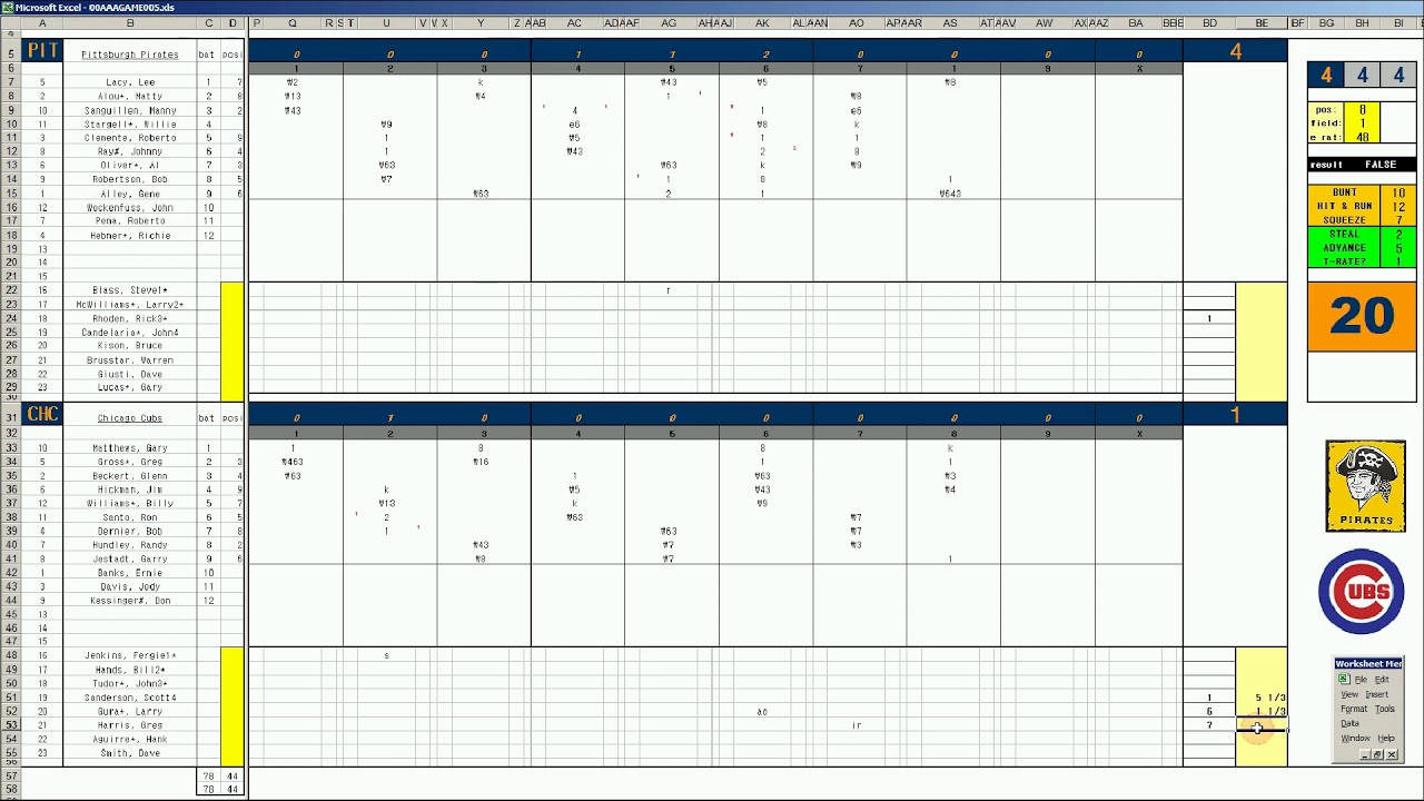 Strat-O-Matic Baseball EXCEL Game 188 Pirates at Cubs - YouTube