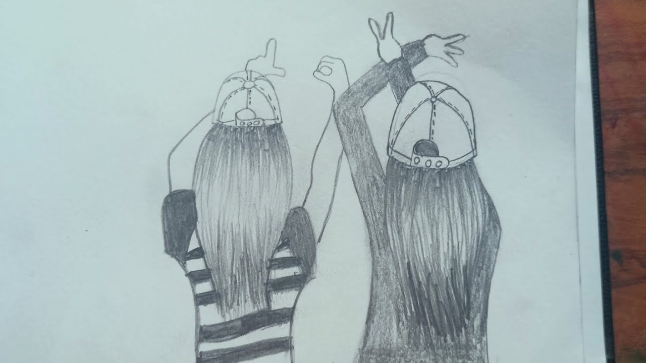 HOW TO DRAW 2 GIRLS BEST FRIEND/Pencil Art for beginners - YouTube