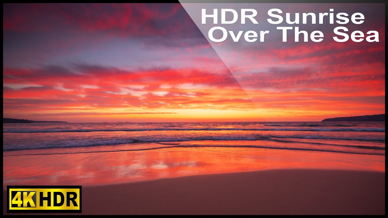 HDR Sunrise Over The Sea - Ocean Wave Sounds and Seagulls - 4k Video ...