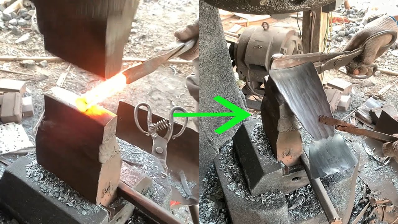 Forging scrap iron rods into thin iron sheets - YouTube