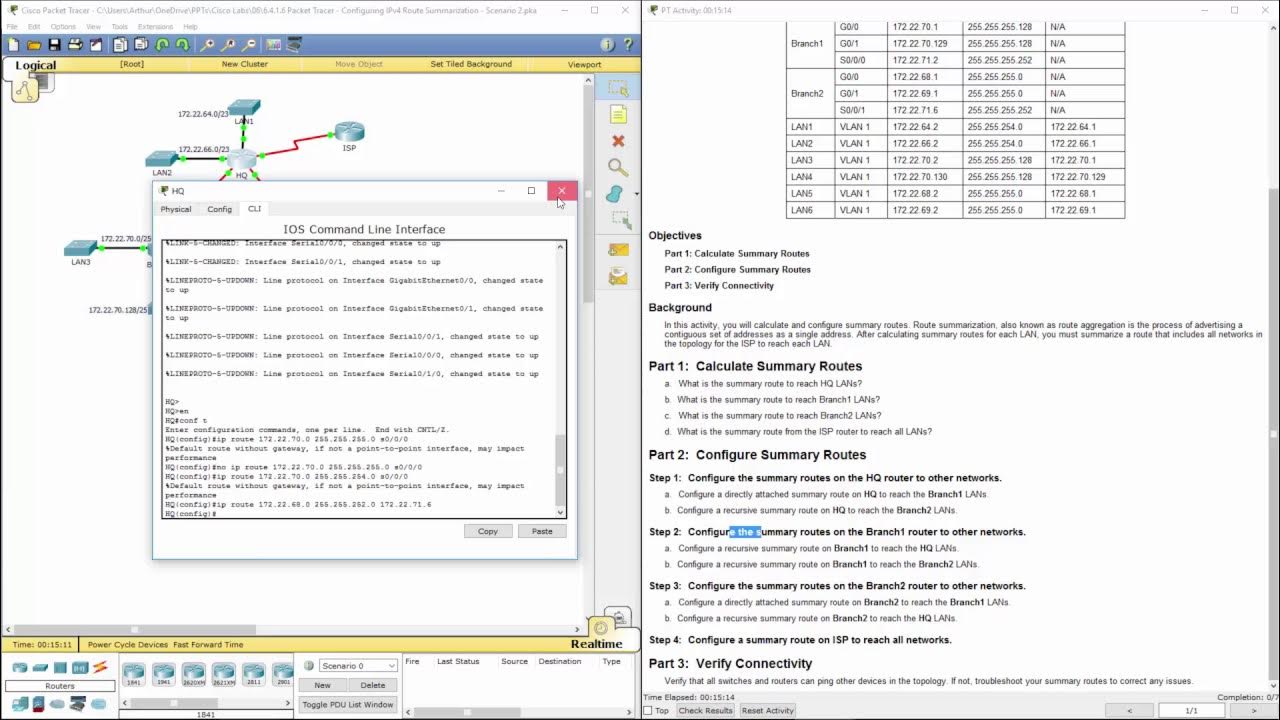 Cisco Rns Lab 6 4 1 6 Packet Tracer Configuring Ipv4 Route