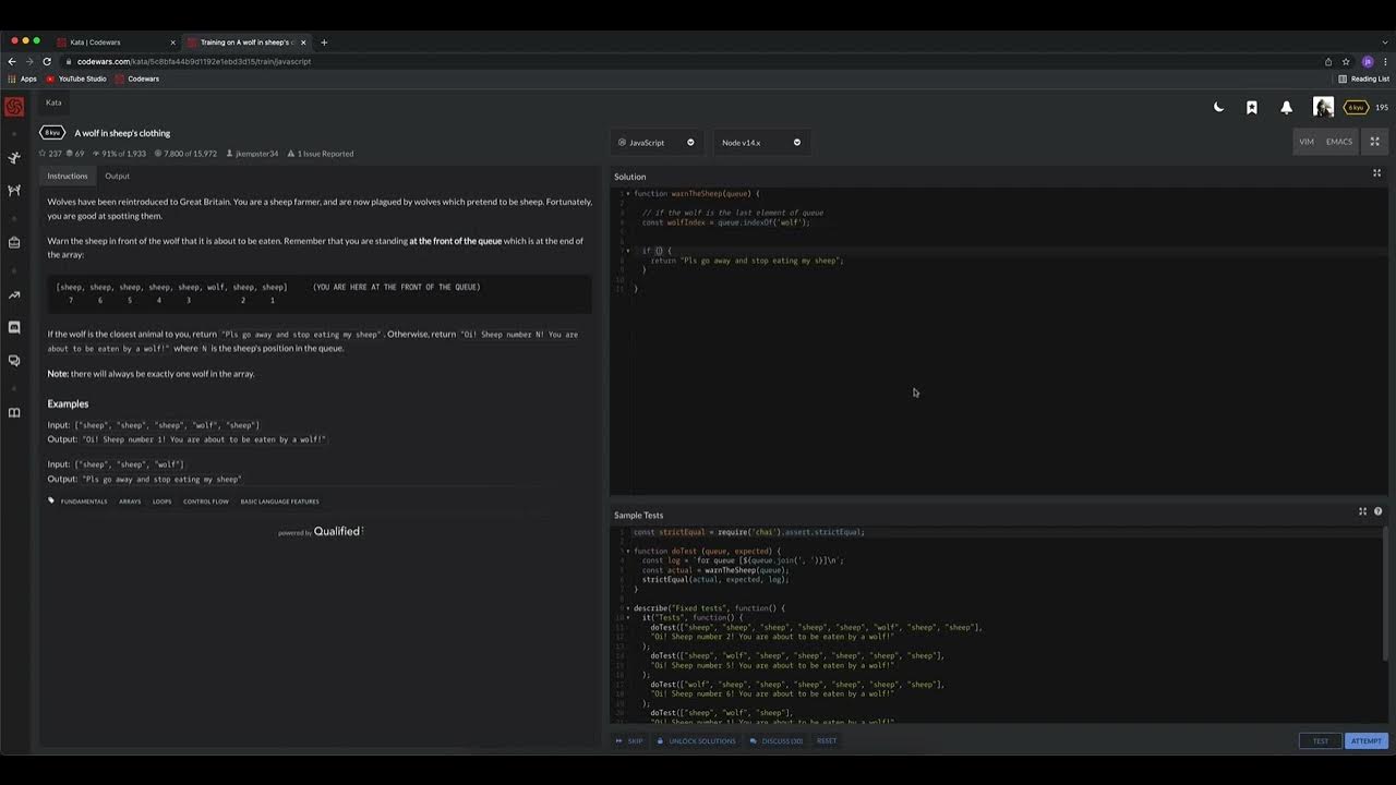 Codewars JS Solution - A wolf in sheep's clothing - 8kyu - YouTube