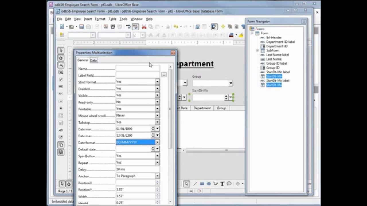 LibreOffice Base (56) Employee Search Form pt1 - YouTube