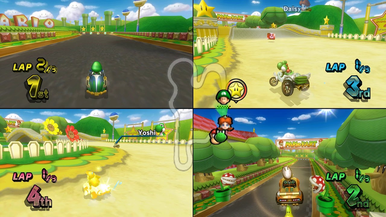 Mario Kart Wii GCN Mario Circuit 4 player Netplay race 60fps - YouTube