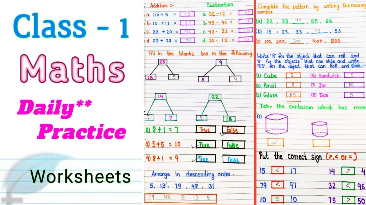 Math Worksheet for Class 1 । class 1 maths । class 1 maths worksheet ...