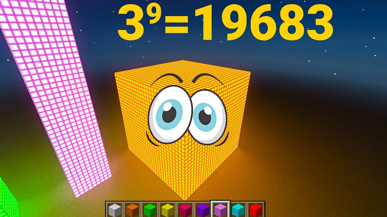 Power of three 1 to 19683 3^9 Giant Minecraft Numberblocks - YouTube