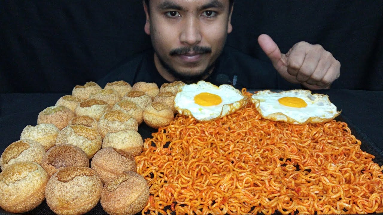 EATING ASMR SPICY KOREAN RAMAN NOODLES CHALLENGE, PANI PURI EATING, 2X ...