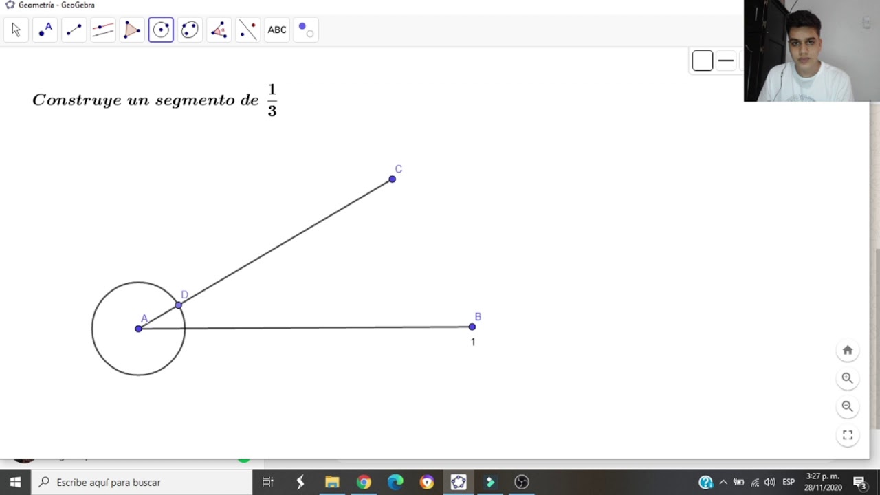 Construcción de un segmento de longitud 1/3 ( Regla y Compas) - YouTube