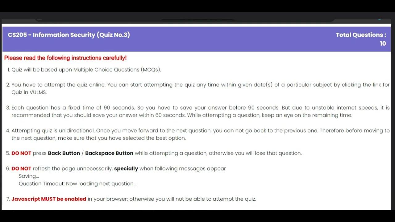 CS205 Quiz # 3 Solution || CS205 - Information Security || Fall 2024 - YouTube