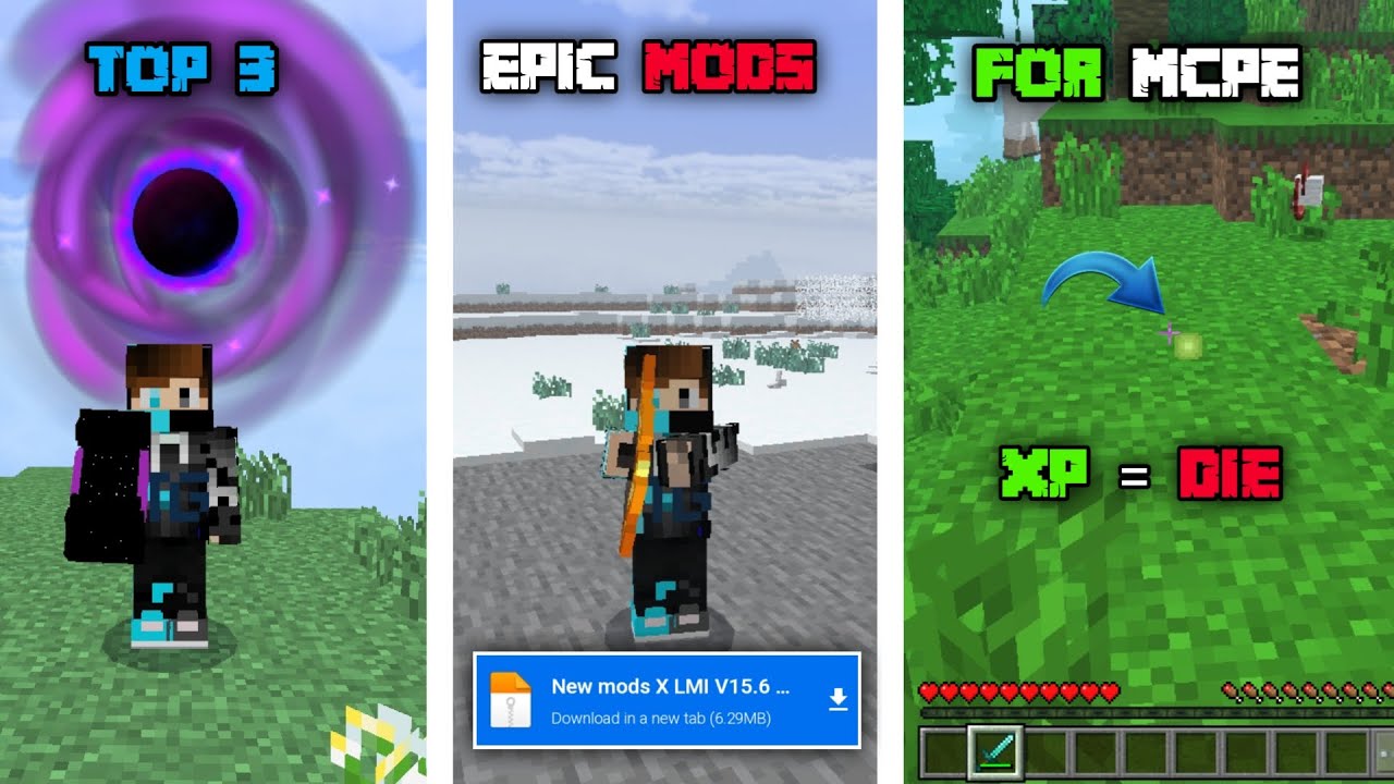 TOP 3 NEW EPIC MODS FOR MCPE MINECRAFT POCKET EDITION - YouTube