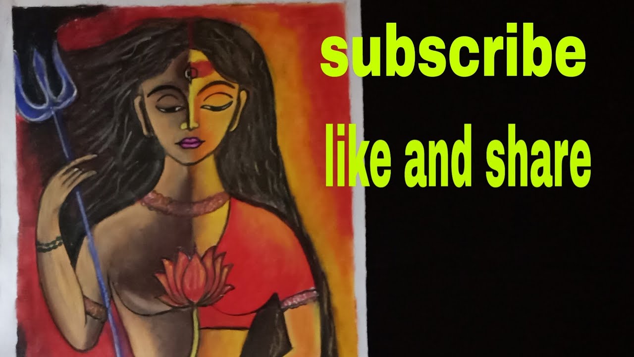 Ardhnariswar painting/Hindu art painting of Shiv and Parvati/God ...