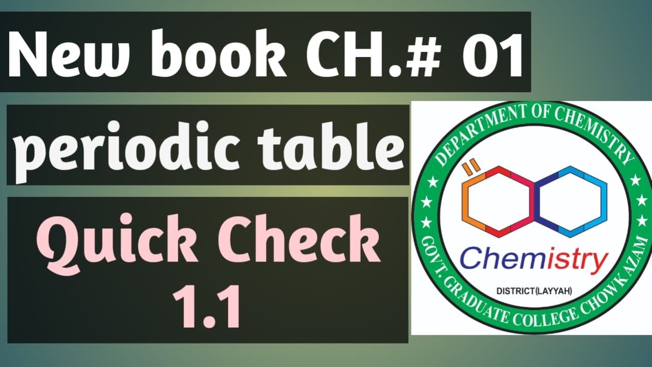 Quick check 1.1 || new Book|| periodic table|| Chapter No 1 || ziza ...