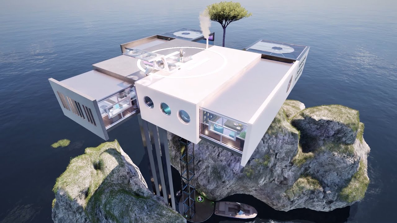 Millionaire Hideout - Animated Boxy Cliff Luxury Vacation House - 3D ...