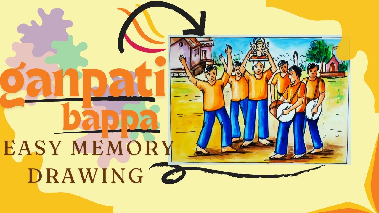 How to easy draw Ganapati, memory drawing स्मरणचित्र गणेशोत्सव Ganesh ...